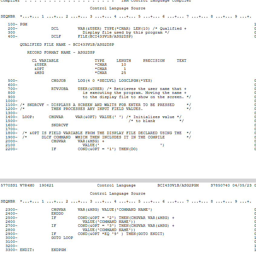 Solved in IBM I 5250. im writing a cl program. which code is | Chegg.com