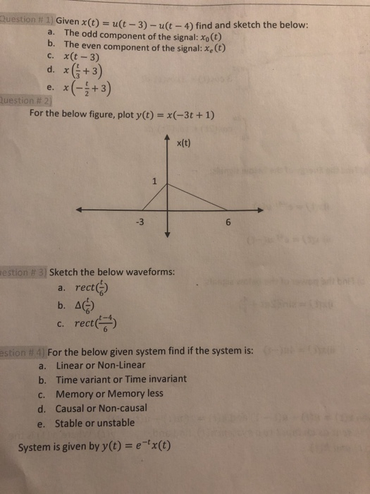Solved Question# 1) Given x(t) u(t-3)-u (t-4) find and | Chegg.com