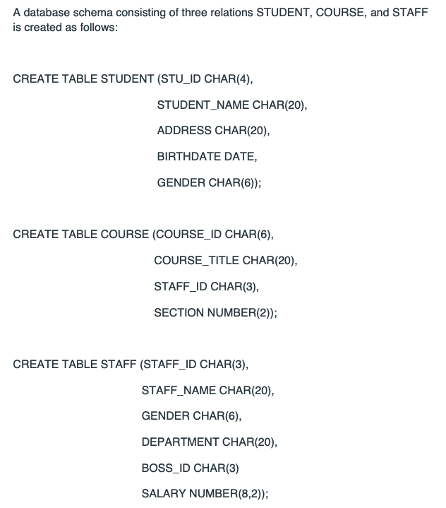 Solved A database schema consisting of three relations | Chegg.com
