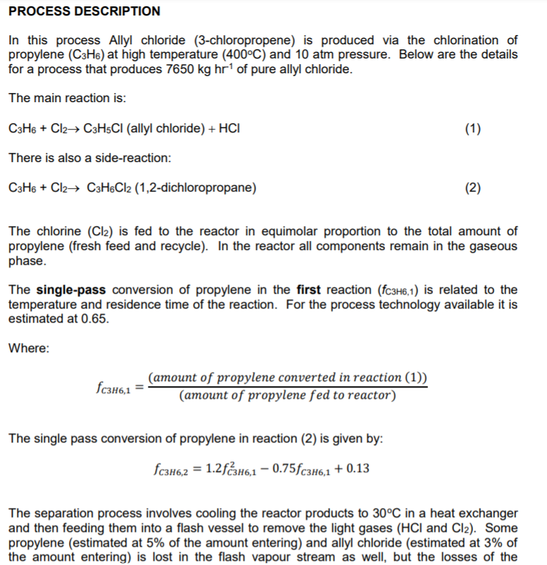 PROCESS DESCRIPTION In this process Allyl chloride | Chegg.com
