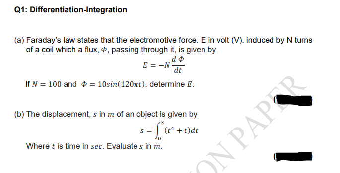 Solved Q1: Differentiation-Integration (a) Faraday's law | Chegg.com