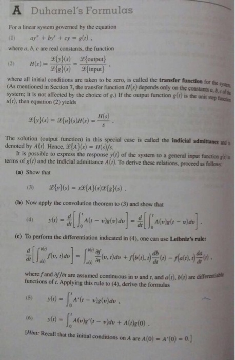 Solved A Duhamel's Formulas For a linear system governed by | Chegg.com