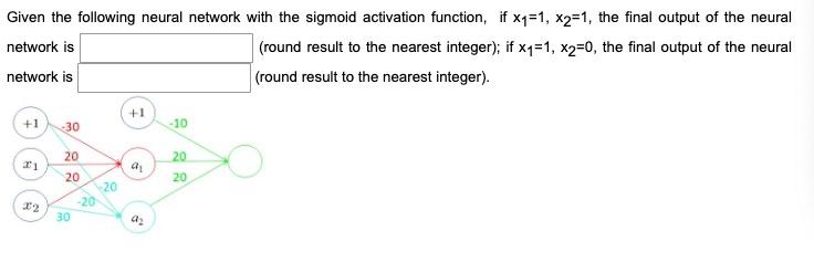 Solved Given The Following Neural Network With The Sigmoid