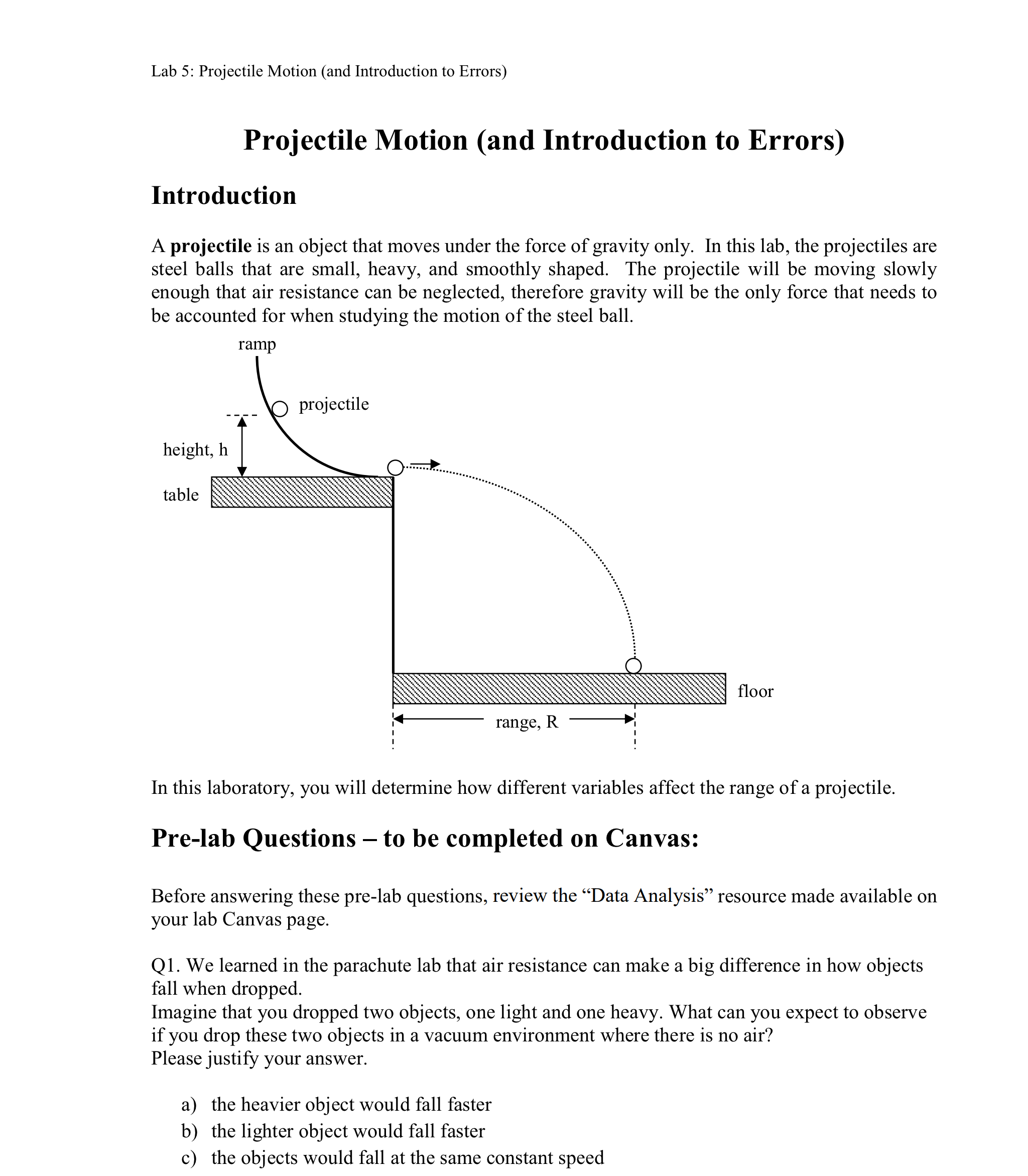 Solved Lab 5: Projectile Motion (and Introduction to Errors) | Chegg.com