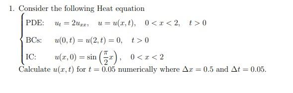 Solved 1. Consider the following Heat equation PDE: ut = | Chegg.com