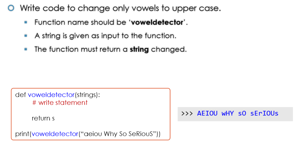 Solved O Write code to change only vowels to upper case | Chegg.com