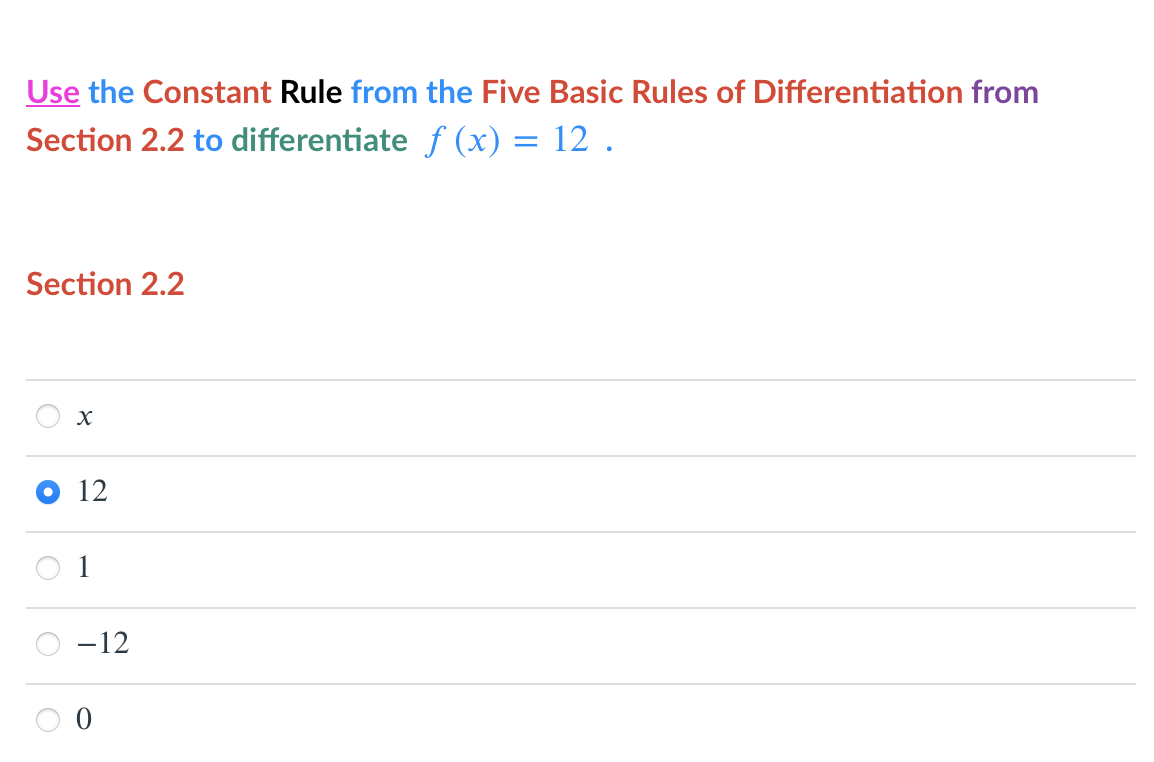 Solved Use the Constant Rule from the Five Basic Rules of | Chegg.com