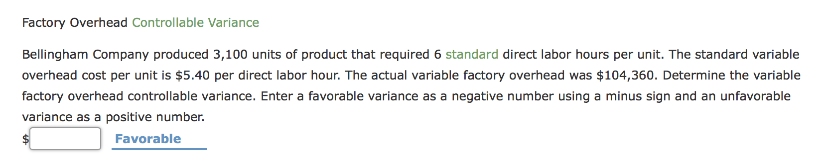 Solved Factory Overhead Controllable Variance Bellingham | Chegg.com