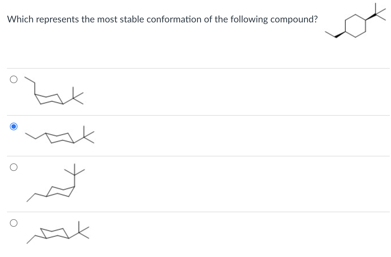 Solved Which represents the most stable conformation of the | Chegg.com