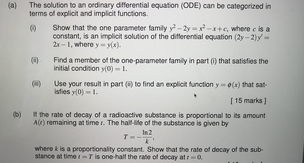 Solved The solution to an ordinary differential equation | Chegg.com
