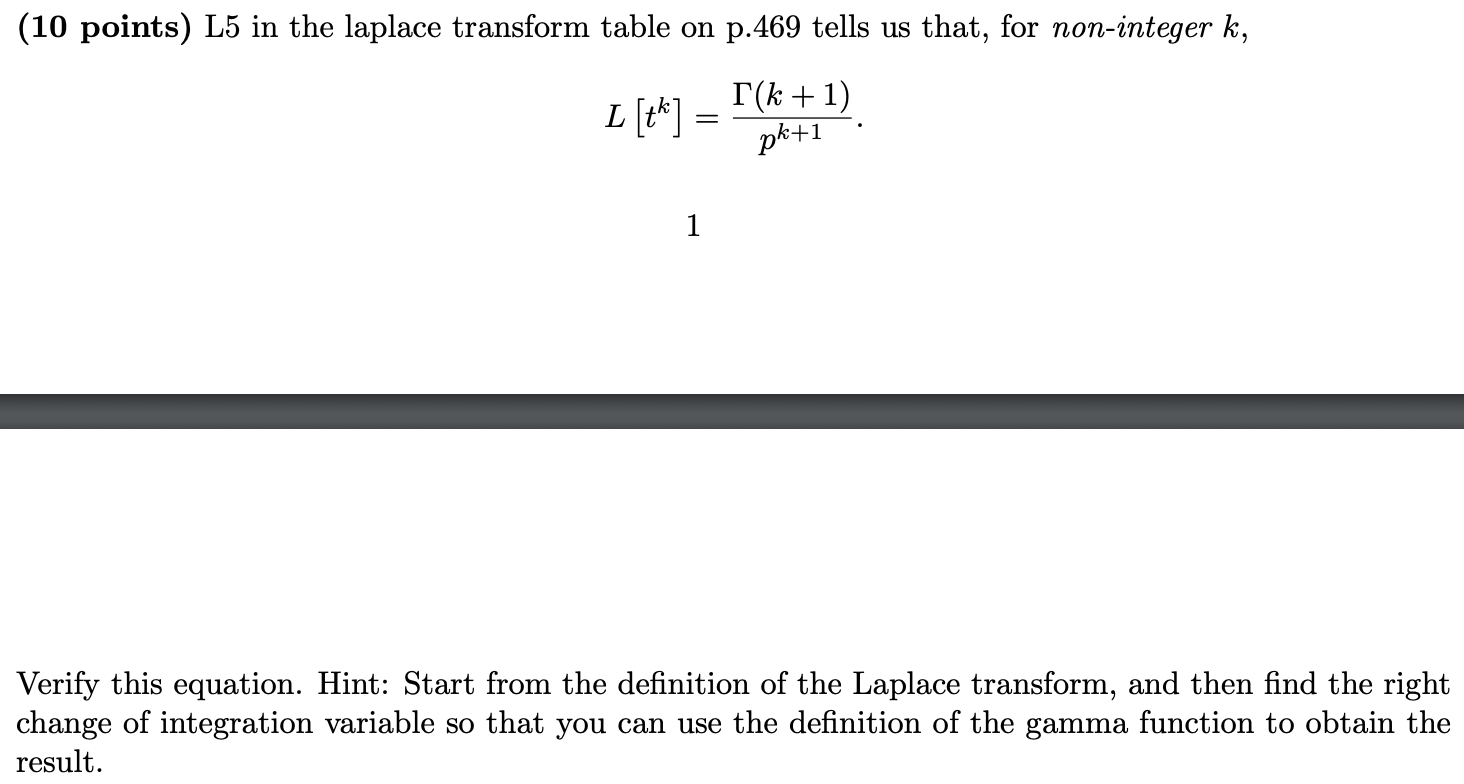 Solved (10 points) L5 in the laplace transform table on | Chegg.com