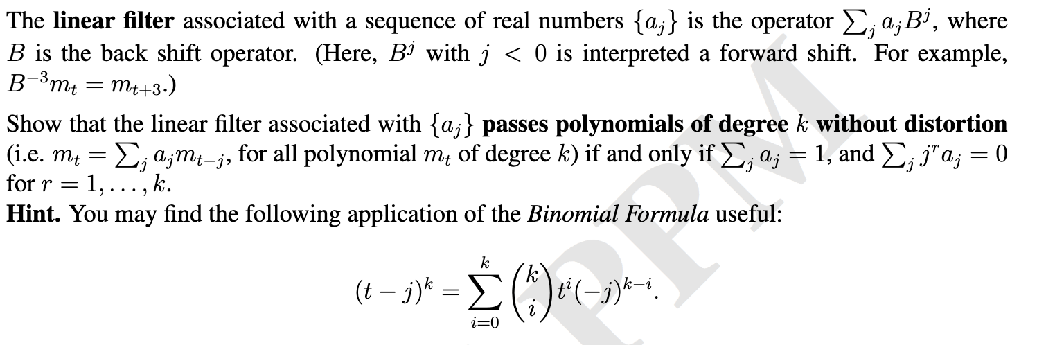 The linear filter associated with a sequence of real | Chegg.com