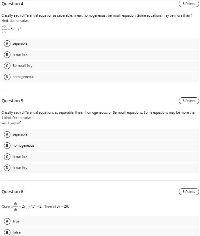 Solved Given dxdy=e4x+5y. The solution is 5e4x+4e−5y=C. True | Chegg.com