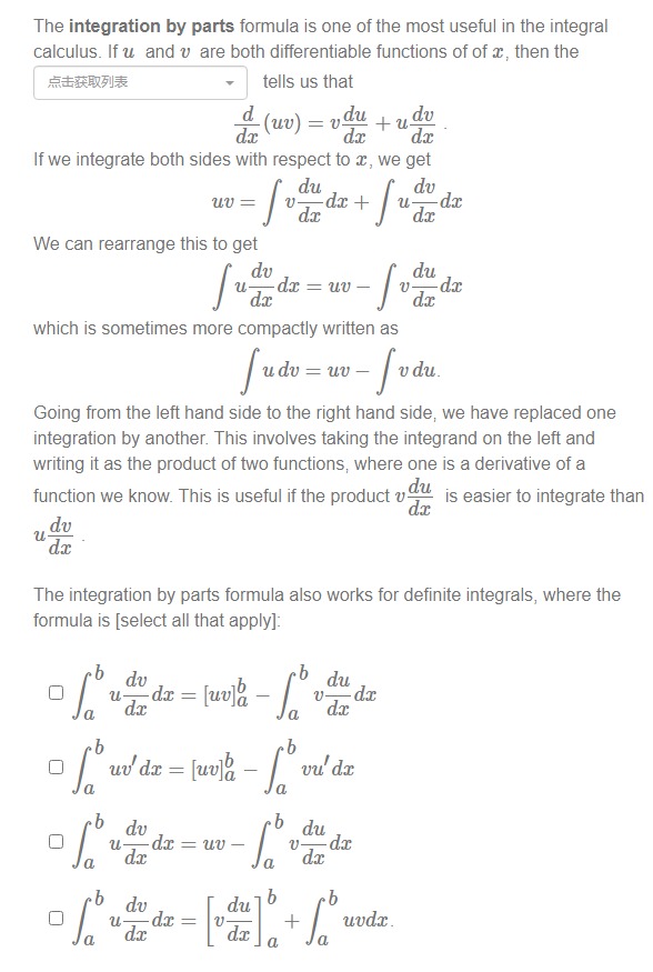 Solved The integration by parts formula is one of the most | Chegg.com