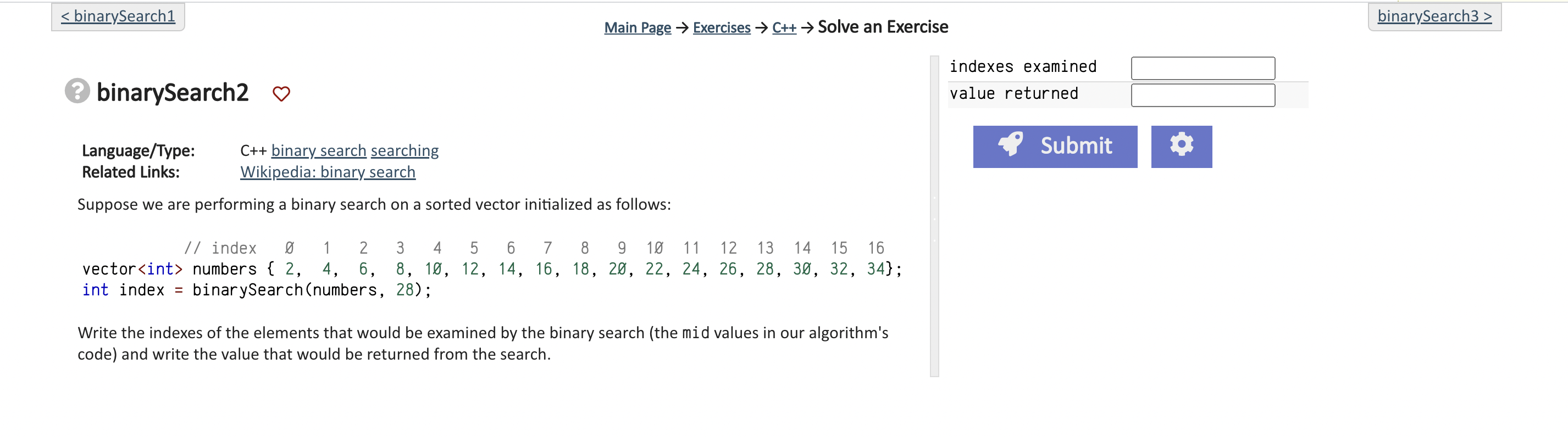 Solved Language/Type: C++ binary search searching Related | Chegg.com