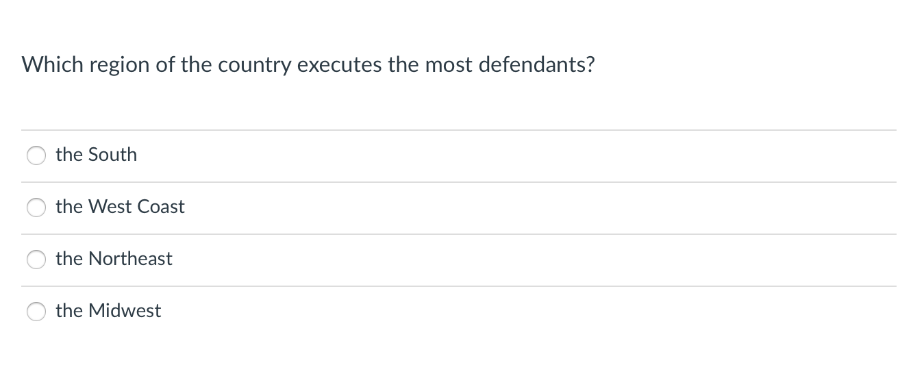 Solved Which region of the country executes the most | Chegg.com Solved Which region of the country executes the most | Chegg.com