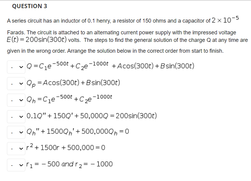 Solved A series circuit has the following charge equation: | Chegg.com