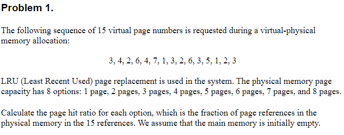 Solved Problem 1. The following sequence of 15 virtual page | Chegg.com