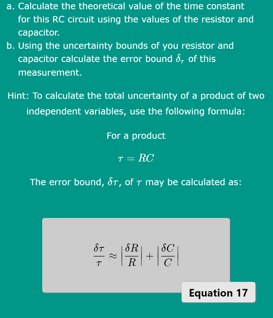Solved Calculate the theoretical value of the time constant | Chegg.com