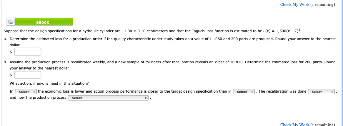 Solved Check My Work (1 remaining) Suppose that the design | Chegg.com
