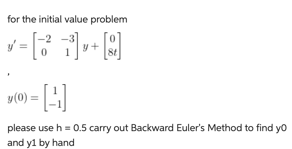 for the initial value problem y′=[−20−31]y+[08t] | Chegg.com