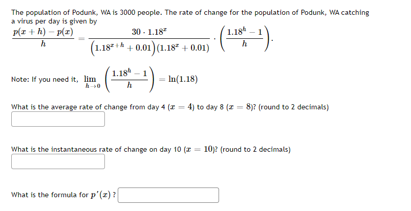 Solved The population of Podunk, WA is 3000 people. The rate | Chegg.com
