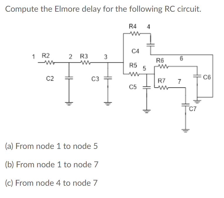 Solved Compute the Elmore delay for the following RC | Chegg.com