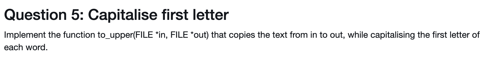 Solved Question 5: Capitalise first letter Implement the | Chegg.com