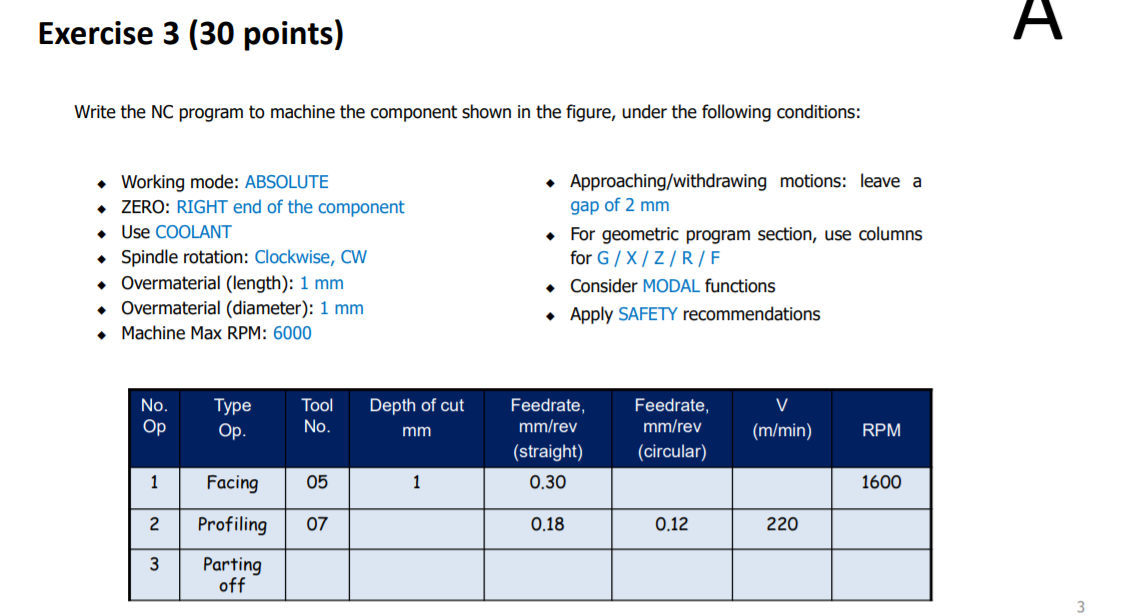 Exercise 3 (30 points) A A Write the NC program to | Chegg.com