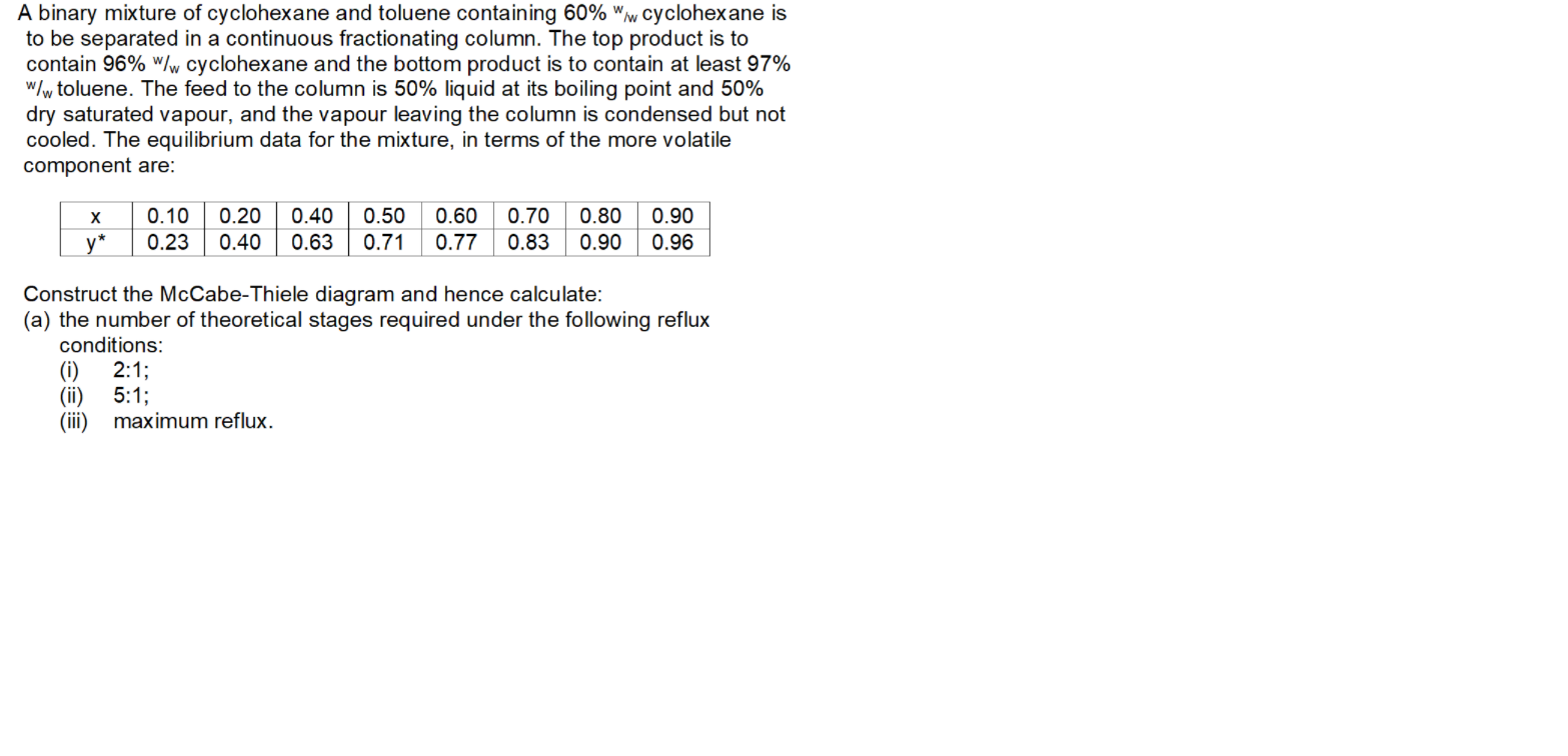 Solved A binary mixture of cyclohexane and toluene | Chegg.com