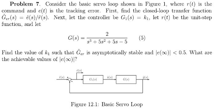 Solved Problem 7 Consider The Basic Servo Loop Shown In