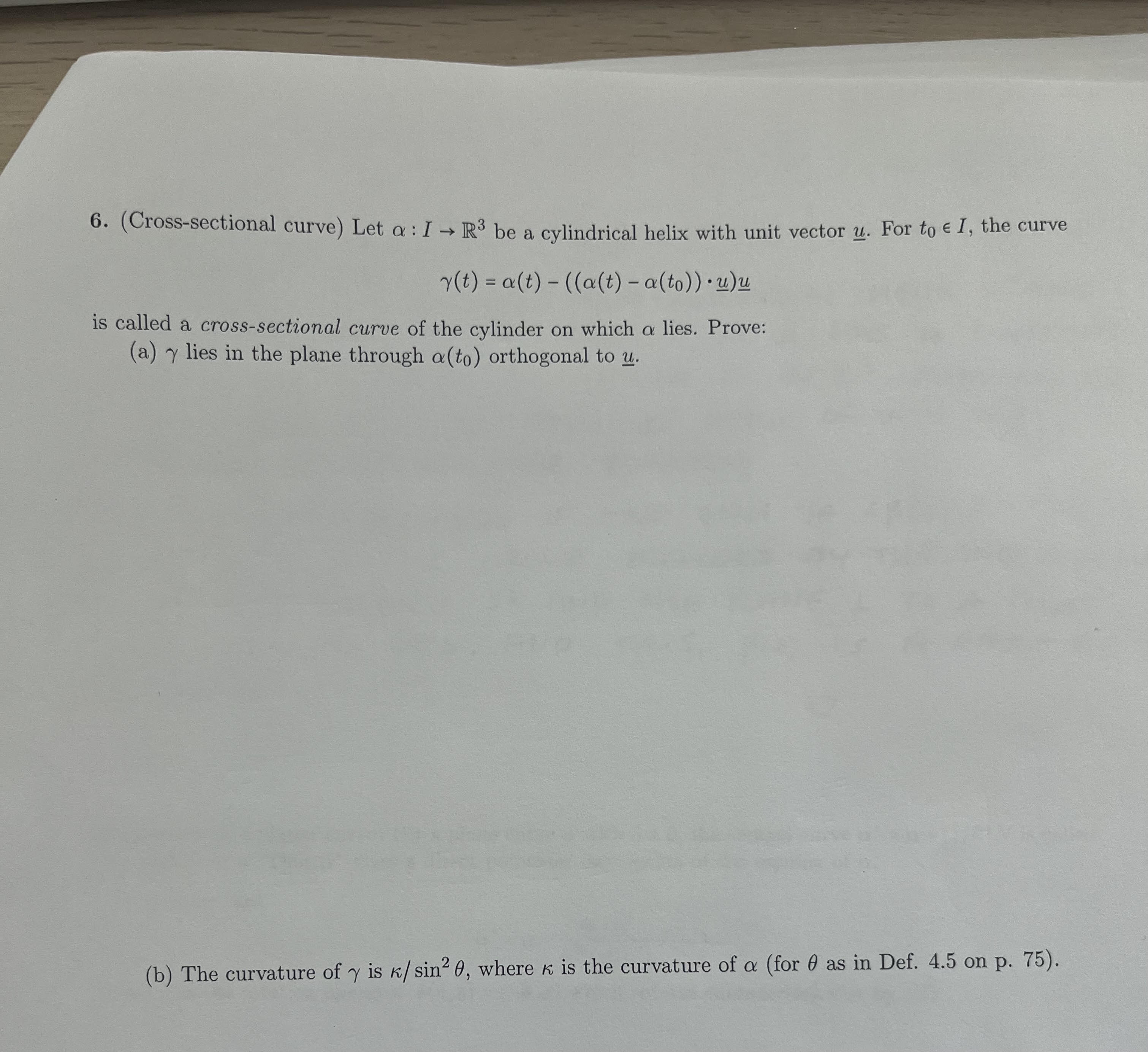 (Cross-sectional curve) ﻿Let α:I→R3 ﻿be a cylindrical | Chegg.com