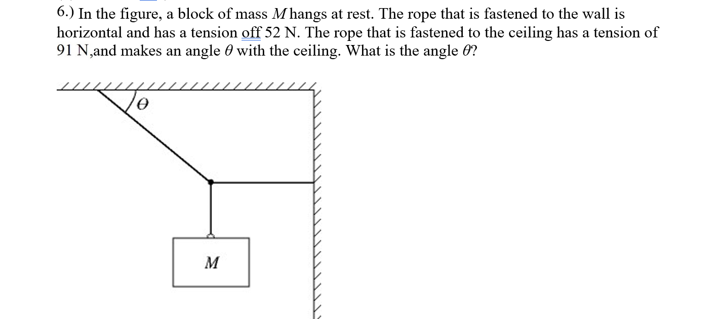 Solved 6.) ﻿In the figure, a block of mass M ﻿hangs at rest. | Chegg.com