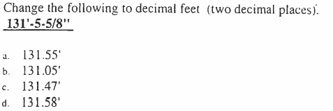 Solved Change the following to decimal feet (two decimal | Chegg.com