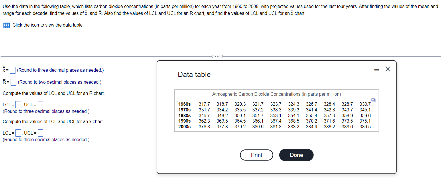 Solved range for each decade, find the values of xˉ, and R. | Chegg.com