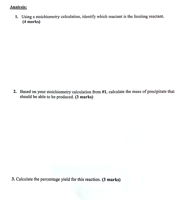 Solved Observations: Analysis: 1. Using a stoichiometry | Chegg.com