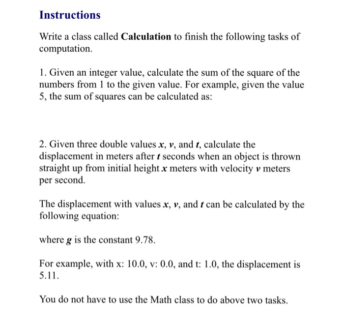 Solved Instructions Write a class called Calculation to | Chegg.com