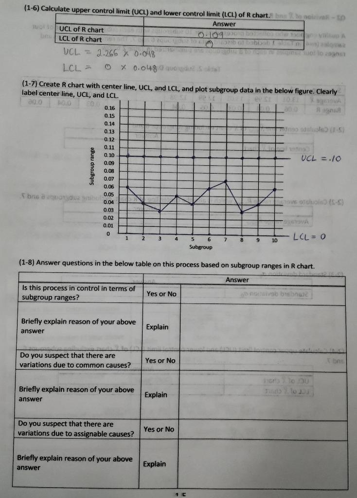 Solved (1-6) Calculate upper controllimit (UCL) and lower | Chegg.com