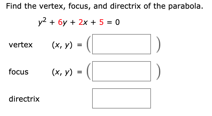 Solved Find the vertex, focus, and directrix of the | Chegg.com Solved Find the vertex, focus, and directrix of the | Chegg.com