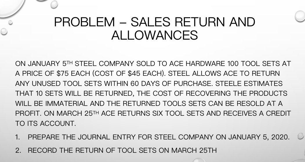 Solved PROBLEM - SALES RETURN AND ALLOWANCES ON JANUARY 5TH | Chegg.com