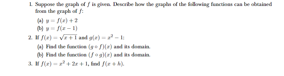 Solved 1. Suppose the graph of f is given. Describe how the | Chegg.com