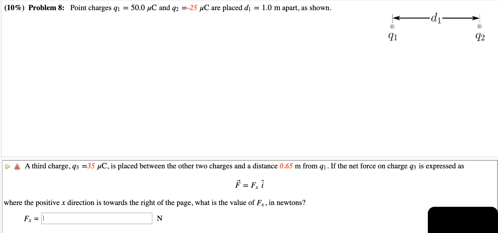 Solved (10\%) Problem 8: Point charges q1=50.0μC and | Chegg.com