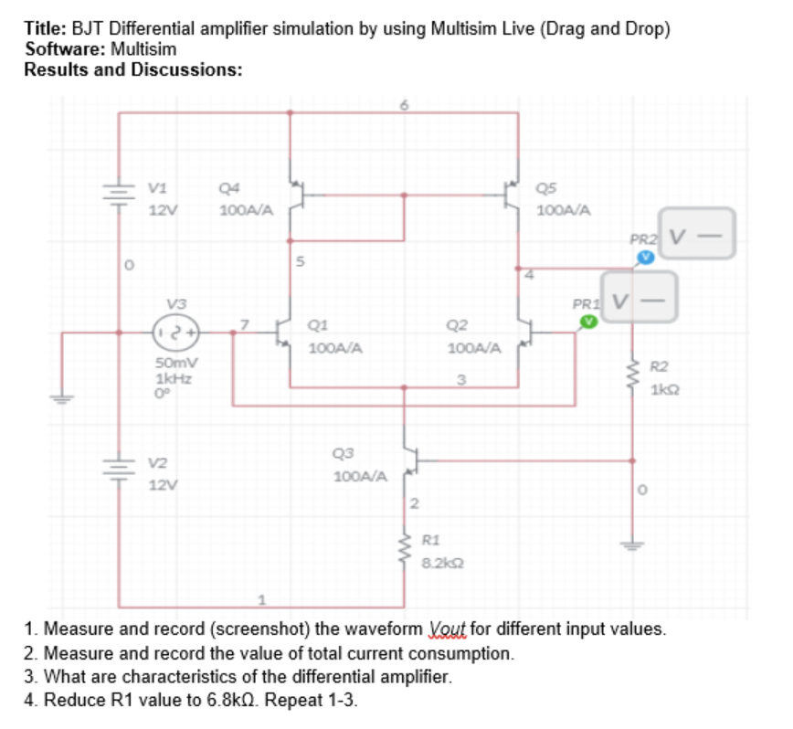 Solved Title: BJT Differential amplifier simulation by using | Chegg.com