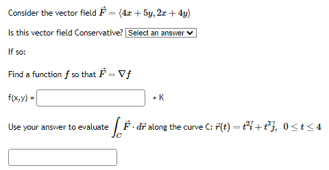 Solved Consider the vector field vec(F)=(:4x+5y,2x+4y:)Is | Chegg.com