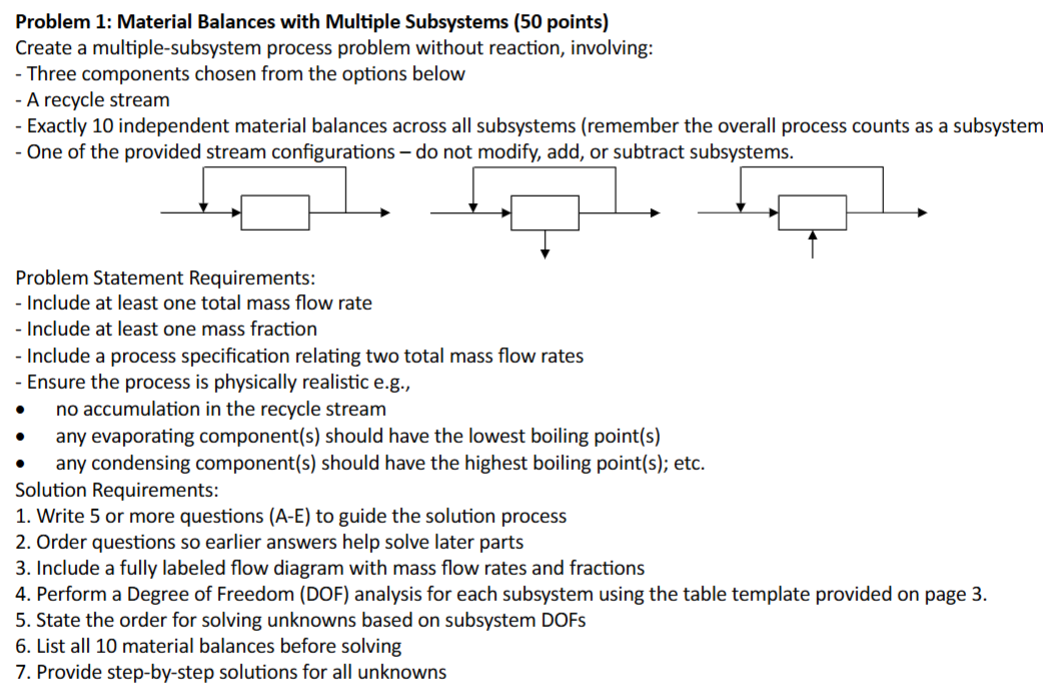 Solved Create a multiple-subsystem process problem without | Chegg.com