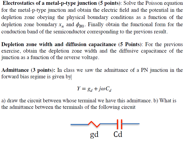 Electrostatics of a metal-p-type junction (5 points): | Chegg.com