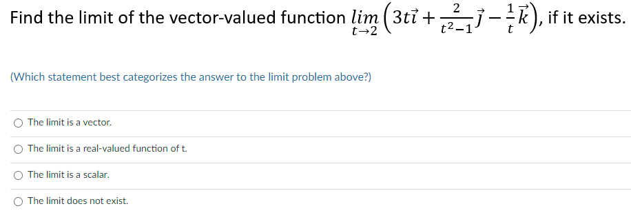 Solved Find the limit of the vector-valued function | Chegg.com