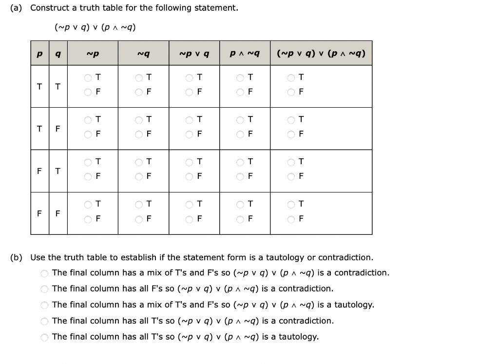 Solved (a) Construct a truth table for the following | Chegg.com