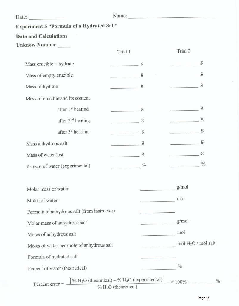 Solved Formula of a Hydrated Salt Objectives 1. To determine | Chegg.com