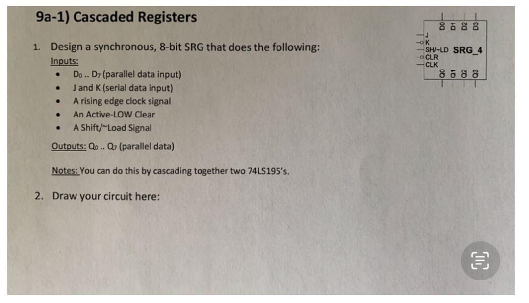 9a-1) Cascaded Registers &5 8 8 --J -ок -SH-LD SRG_4 | Chegg.com